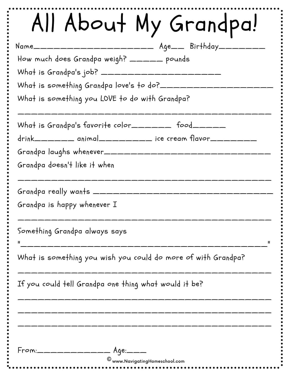 Grandpa Questionnaire Free Printable Printable Templates Free